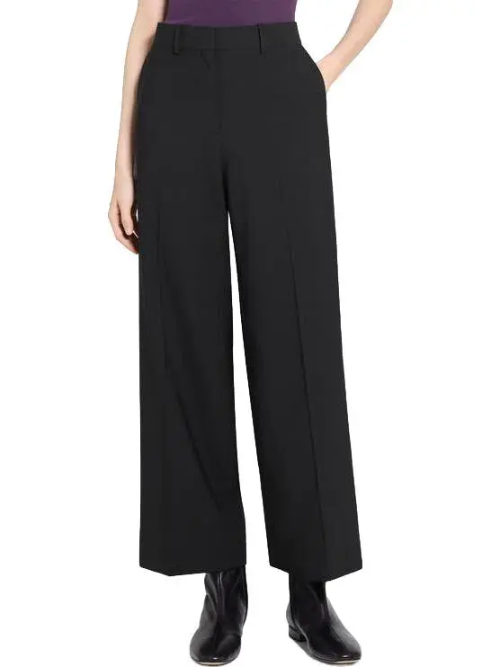 Theory Stretch Wool Wide-leg Pants - Black - 001