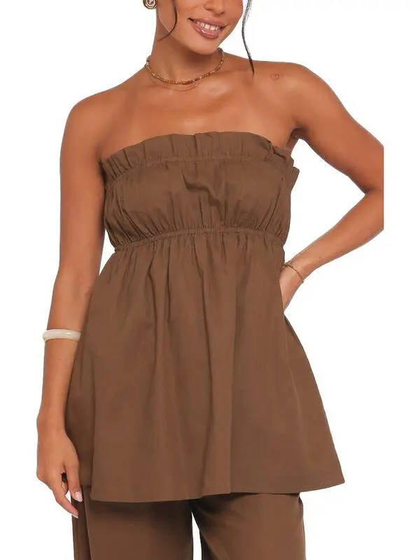 PETAL & PUP Ember Strapless Tunic Top - Brown