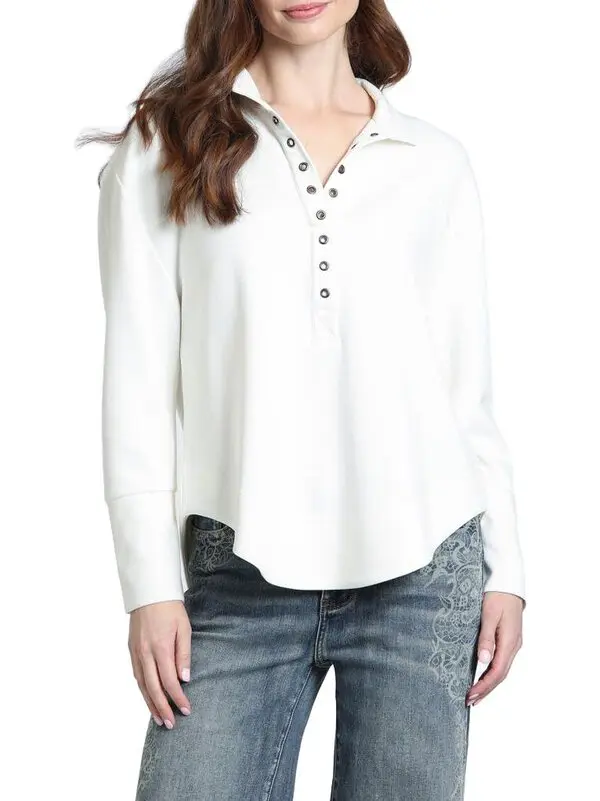 APNY Grommet Henley Long Sleeve Top - Cloud White