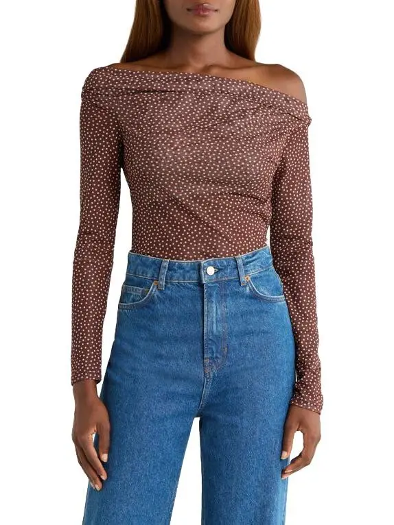 REFORMATION Elio Polka Dot One-shoulder Knit Top - Choco Dot