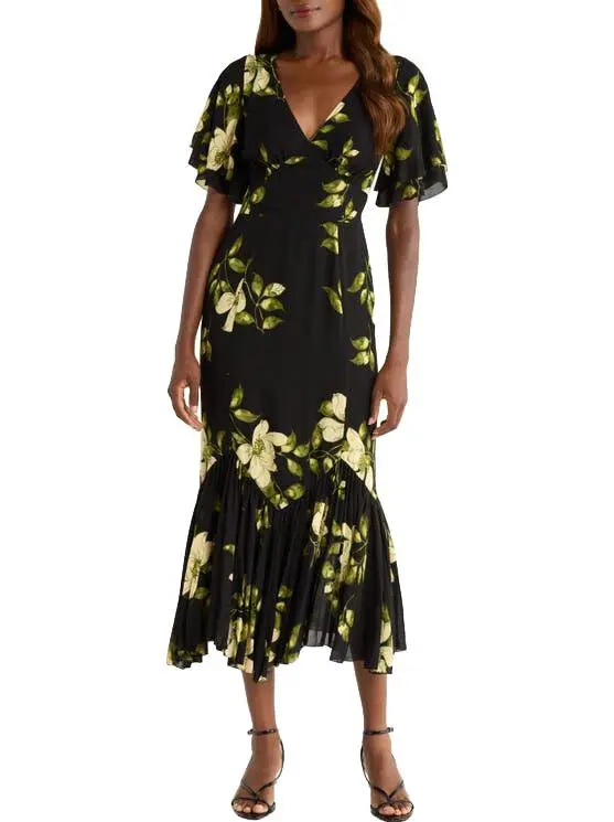 REFORMATION Salvia Floral Flutter Sleeve Mermaid Dress - Mood For Love