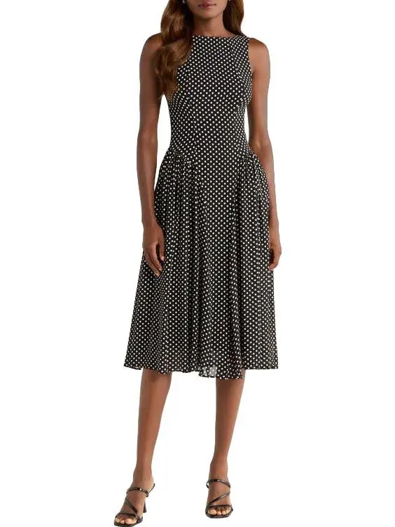 REFORMATION Anelis Polka Dot Fit & Flare Dress - Caviar Dot