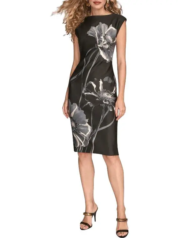 Donna Karan New York Floral Print Scuba Knit Sheath Dress - Black Multi