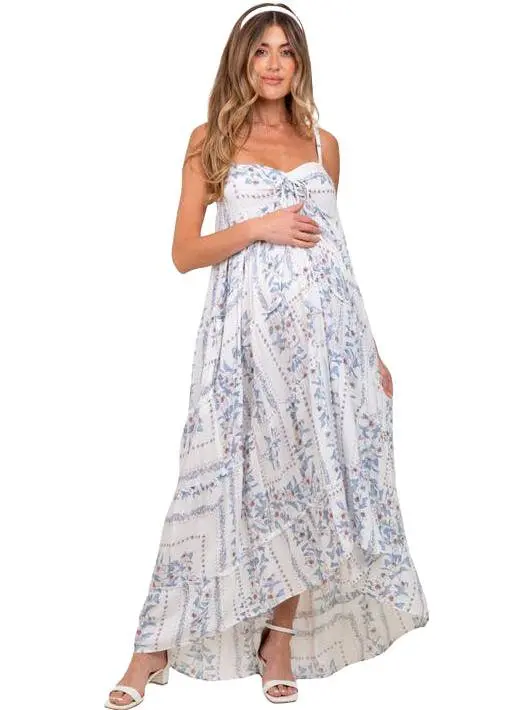 PINKBLUSH Hi-lo Patchwork Ruffle Maxi Dress - Light Blue