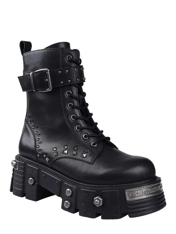 ZIGI Monik Studded Lug Sole Combat Boots - Blk Leathe
