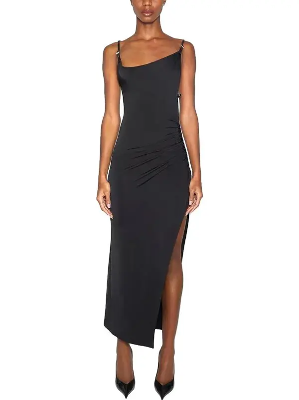 MUGLER Asymmetrical Side-split Midi Dress - Black
