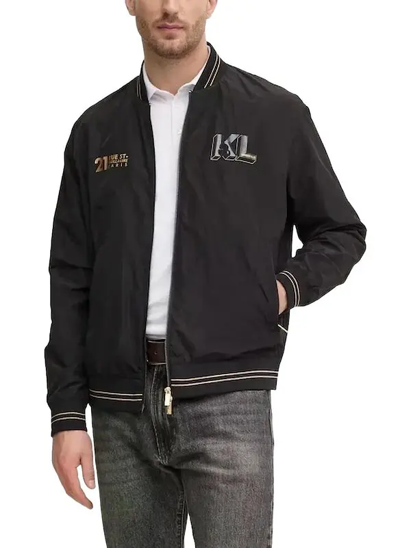 Karl Lagerfeld Logo-detail Ribbed-trim Bomber Jacket - Black