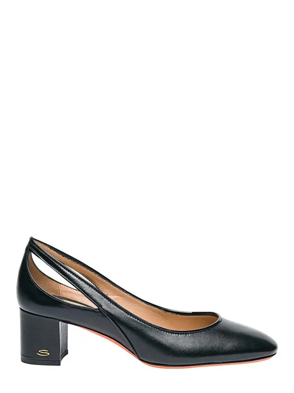 Santoni Leather Mid-heel Pump With Cut-out Detail - Black