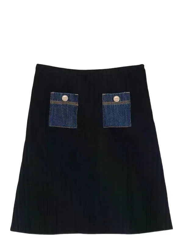 Sandro Ribbed A-line Skirt With Denim Pockets - Blue