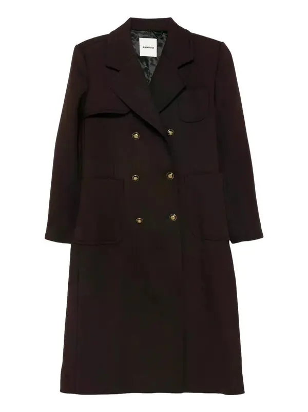 Sandro Double-breasted Patch-pocket Coat - Brown