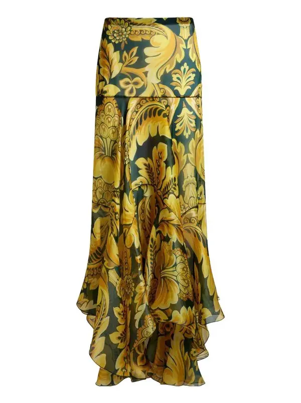 Etro Floral-print Ruffled Maxi Skirt - Green