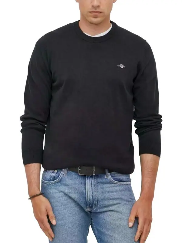 Gant Logo-embroidered Crew-neck Sweater - Black
