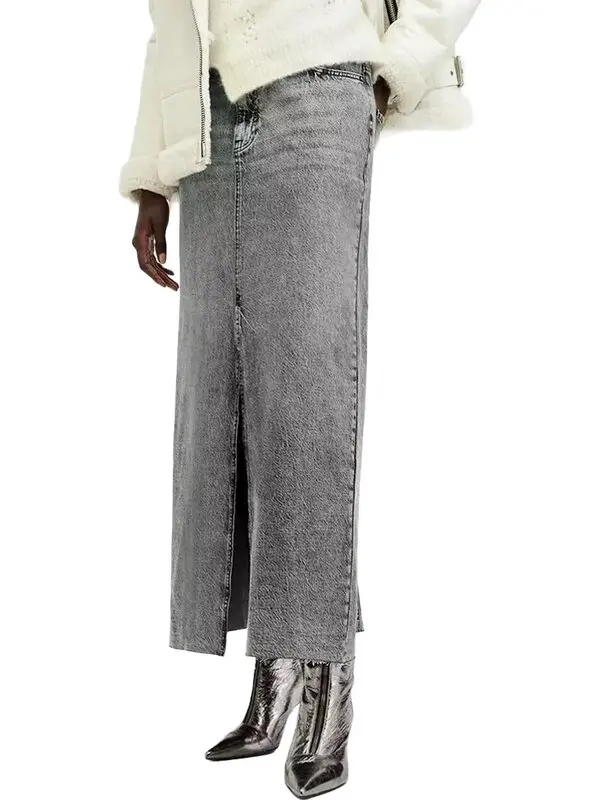 ALLSAINTS Noir Acid-wash Maxi Skirt - Black