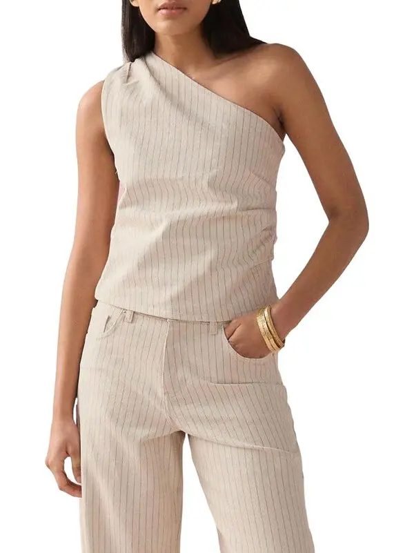 NEXT Stripe One-shoulder Denim Top - Neutral