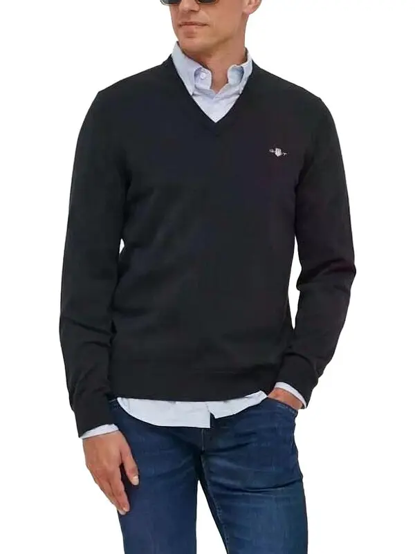 Gant V-neck Cotton Sweater - Black