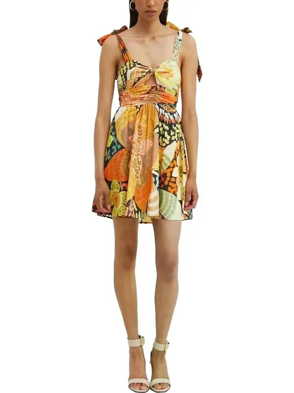 NEVER FULLY DRESSED Tie-strap Floral Print Mini Dress - Yellow