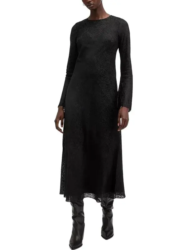 ALLSAINTS Jada Textured Flared Midi Dress - Black