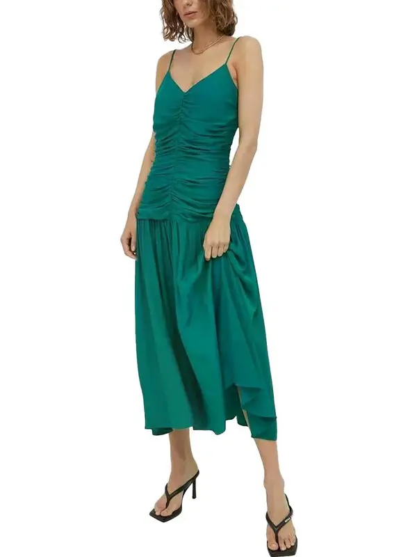 LOVECHILD Ruched Bodice Midi Dress - Green