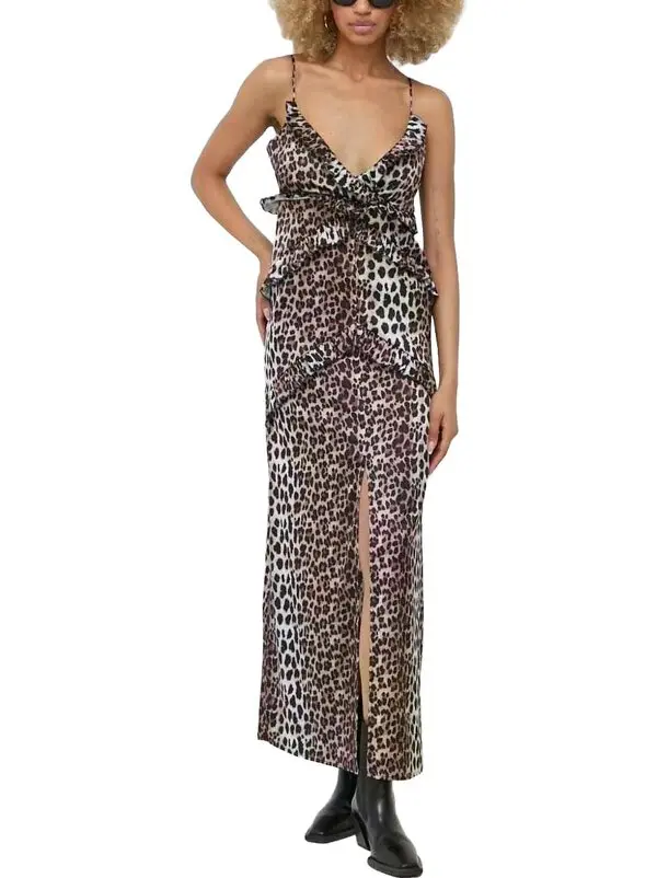NOTES DU NORD Leopard-print Ruffled Maxi Dress - Brown