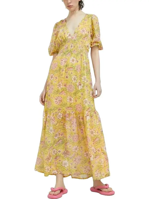 BILLABONG Floral-print Smocked Maxi Dress - Yellow