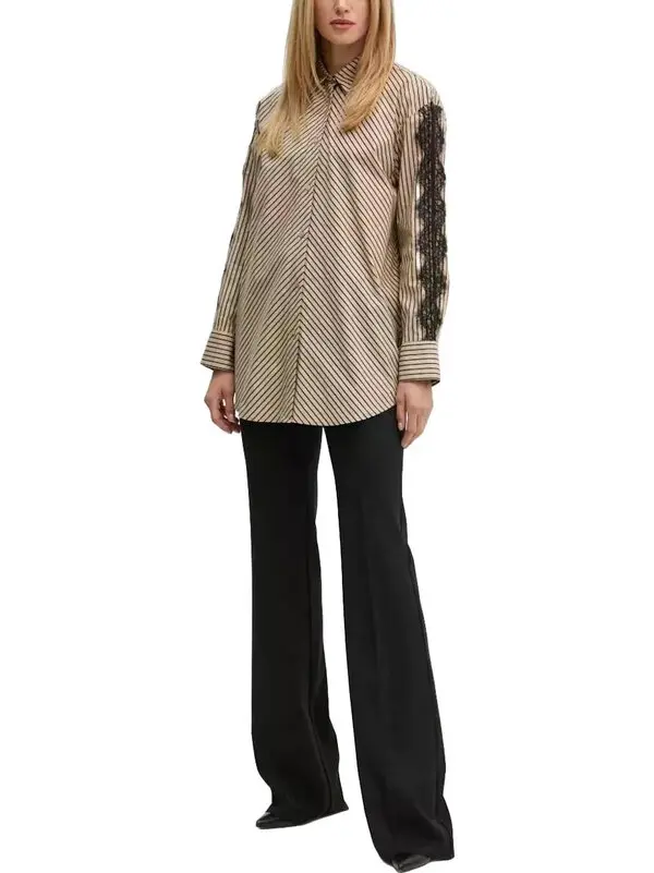 BRUUNS BAZAAR Striped Lace-trim Shirt - Neutrals