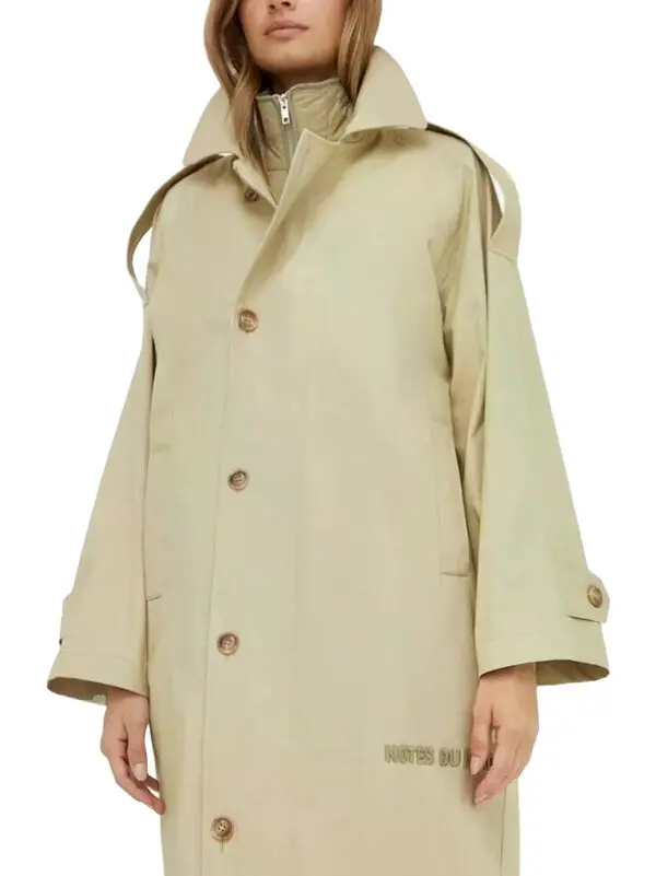 NOTES DU NORD Buttoned Coat With Embroidered Logo - Neutrals