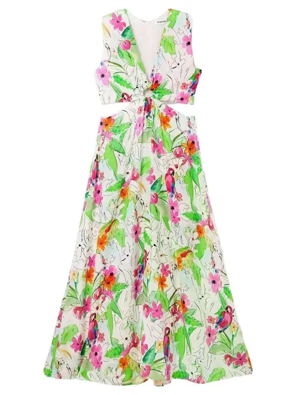 Desigual Floral-print Maxi Dress With Cut-out Detail - White