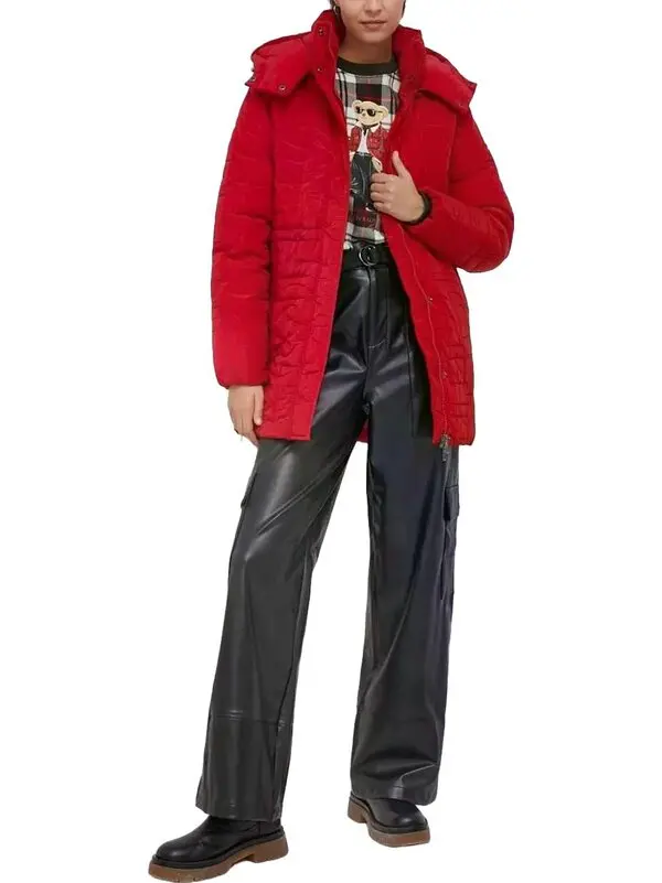Desigual Quilted Hooded Jacket - Red