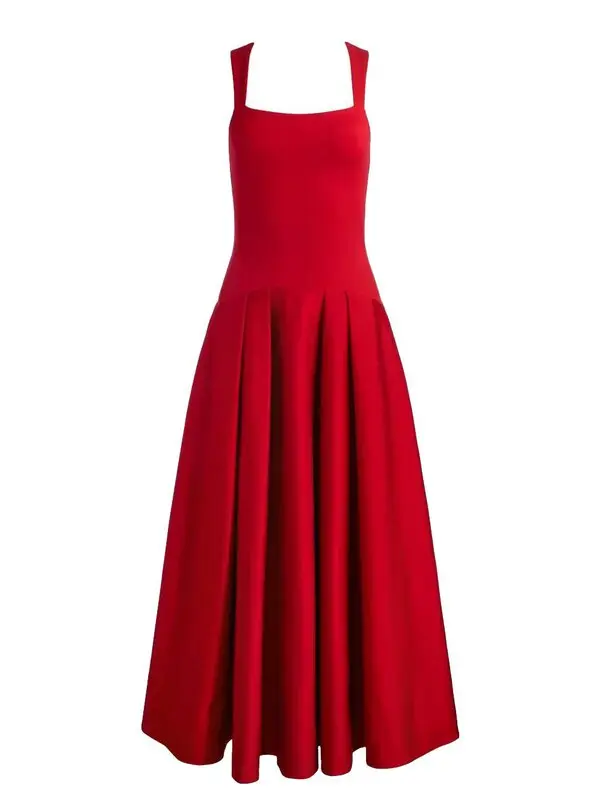 Alice + Olivia Adley Pleated Midi Dress - Red