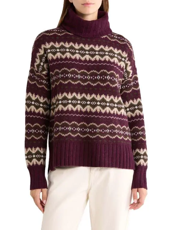 Barbour Fair Isle Wool-blend Turtleneck Tunic Sweater - Fig Multi