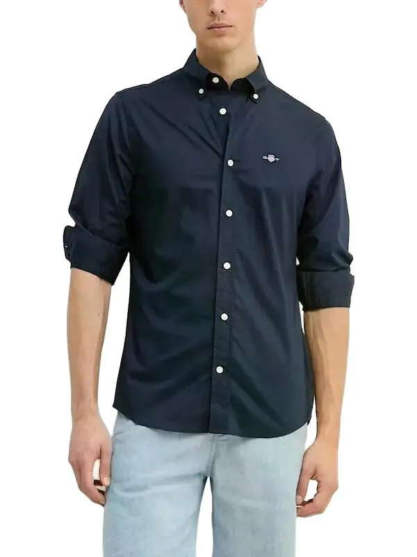 Gant Logo-embroidered Long-sleeve Shirt - Blue