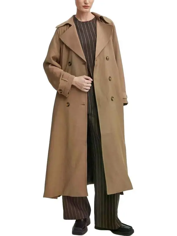 BRUUNS BAZAAR Double-breasted Belted Trench Coat - Brown