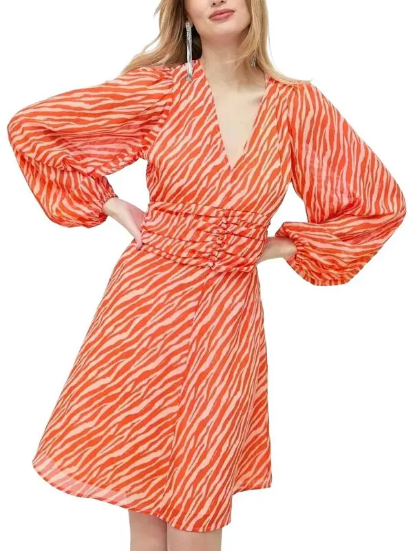NOTES DU NORD Zebra-print Mini Dress With Button Details - Orange