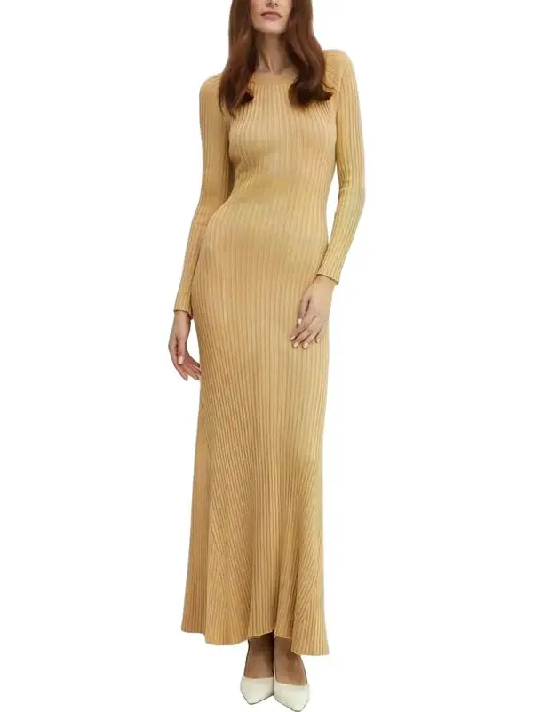 Bardot Ribbed Open-back Maxi Dress - Neutrals