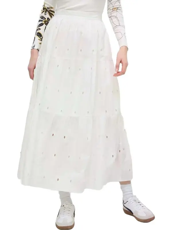 Desigual Eyelet-embroidered Tiered Midi Skirt - White