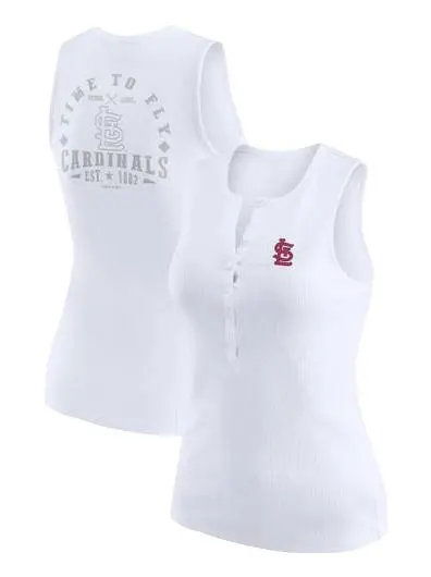 WEAR BY ERIN ANDREWS St. Louis Cardinals Rib-knit Henley Tank Top - White