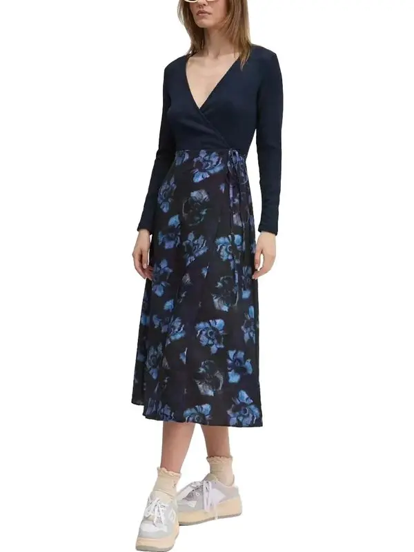 Desigual Floral-print Wrap Midi Dress - Blue