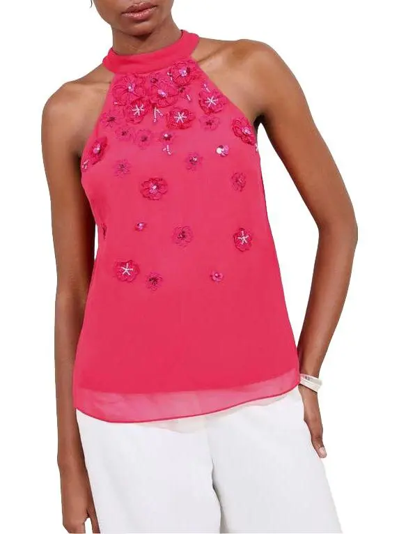 LIPSY 3d Floral Appliqué Mock Neck Top - Pink