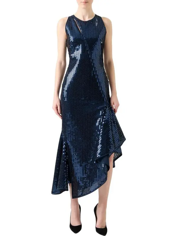 Akris Sequin Asymmetric Dress - Navy