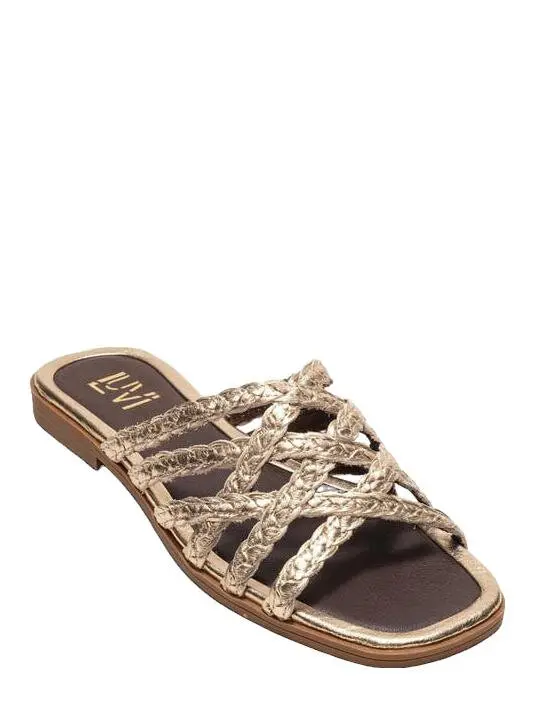 FOREVER & ALWAYS SHOES Alisha Leather Slide Sandal - Gold Leather