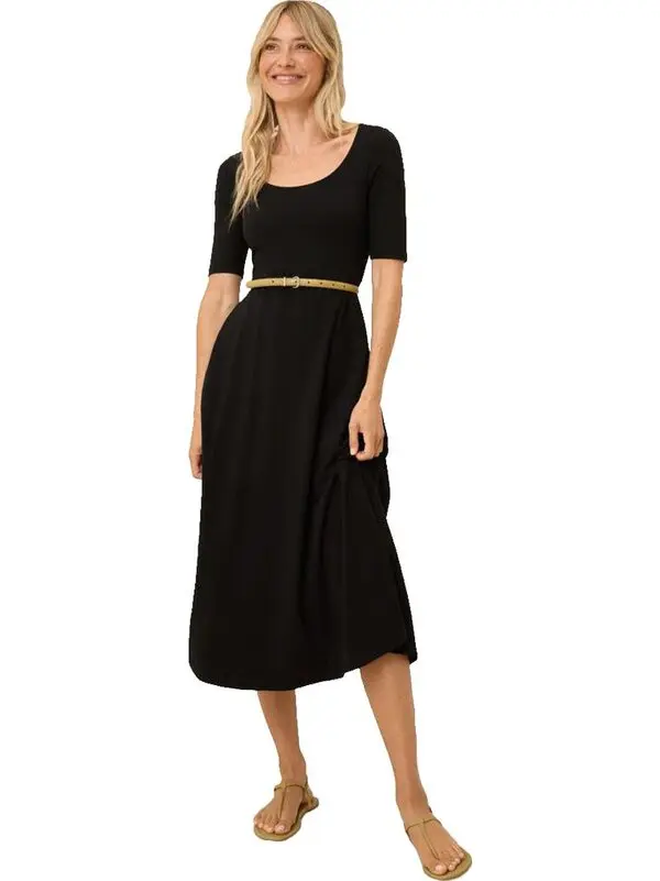 PACT Fit & Flare Signature Scoop Neck Organic Cotton Dress - Black