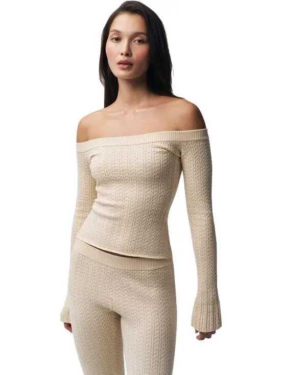 GUIZIO Cable Knit Off-the-shoulder Top - Ivory
