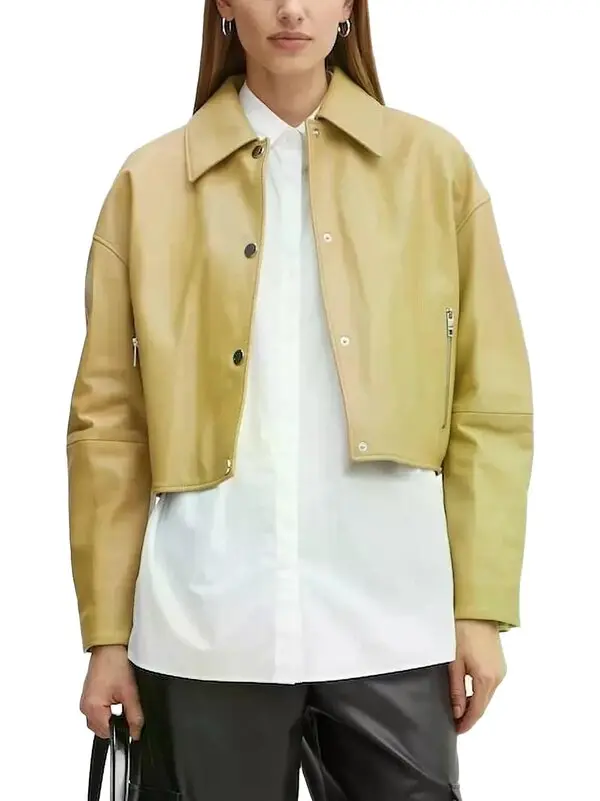 BOSS Cropped Leather Jacket - Yellow