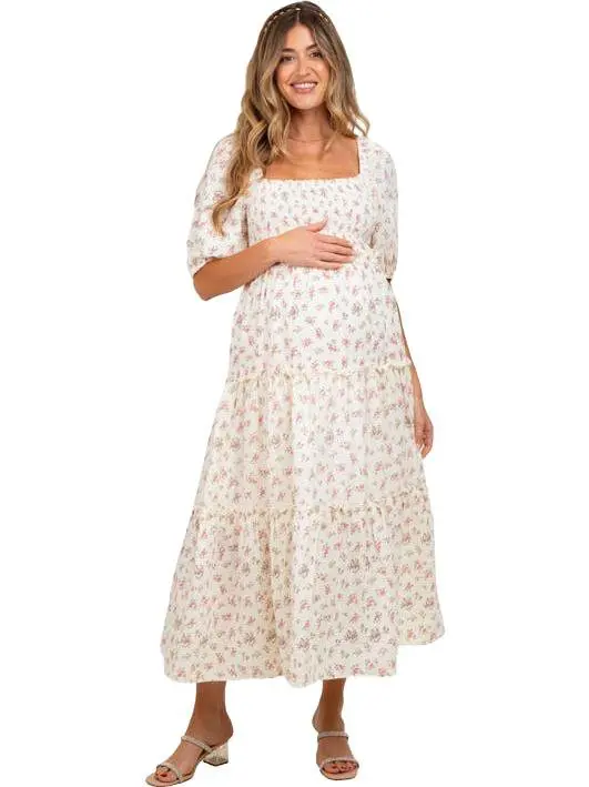 PINKBLUSH Floral Smocked Ruffle Tiered Maxi Dress - Pink