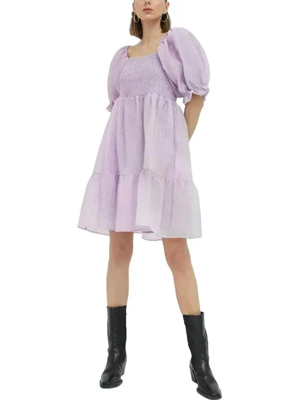 BRUUNS BAZAAR Puff-sleeve Tiered Mini Dress - Purple