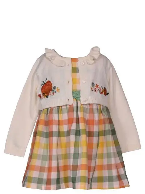 IRIS & IVY Harvest Plaid Dress And Cardigan Set - Ivory Multi