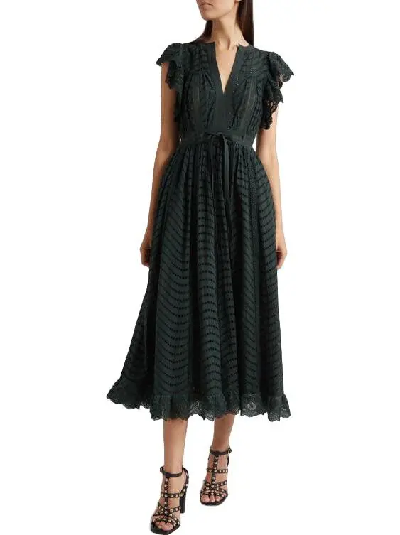 Ulla Johnson Olga Flutter Sleeve Midi Dress - Cypress