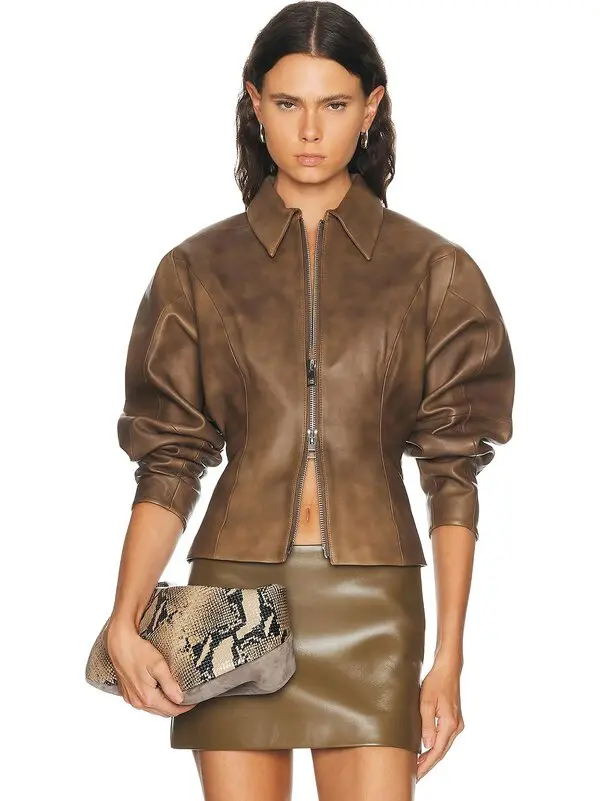 THE SEI Fitted Leather Jacket - Sand