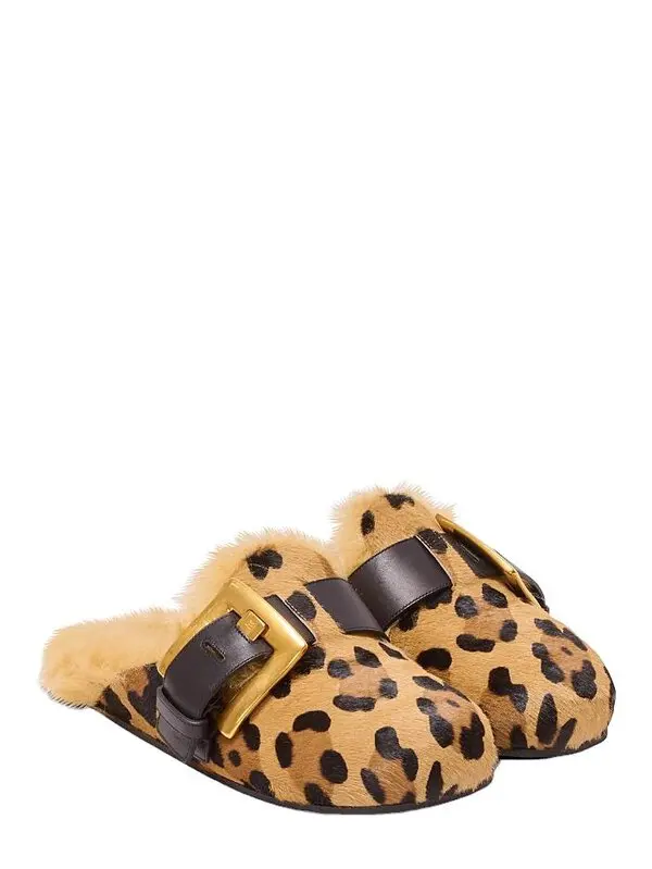 Balmain Anthem Leopard Print Mules - Brown