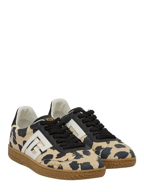 Balmain Swan Leopard Print Suede Trainers - Brown